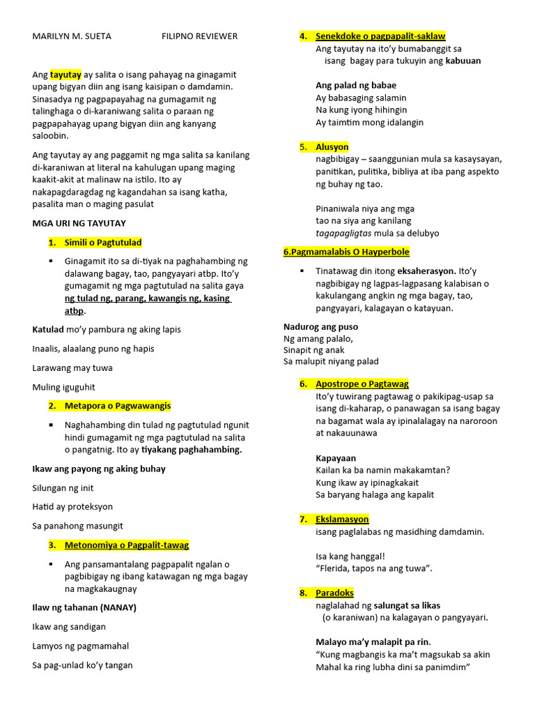 filipino midterm(reviewer) | PDF