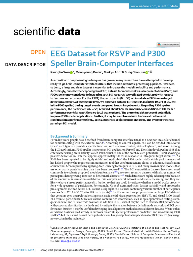 EEG Dataset For RSVP and P300 Speller Brain-Computer Interfaces | PDF | Event Related Potential ...