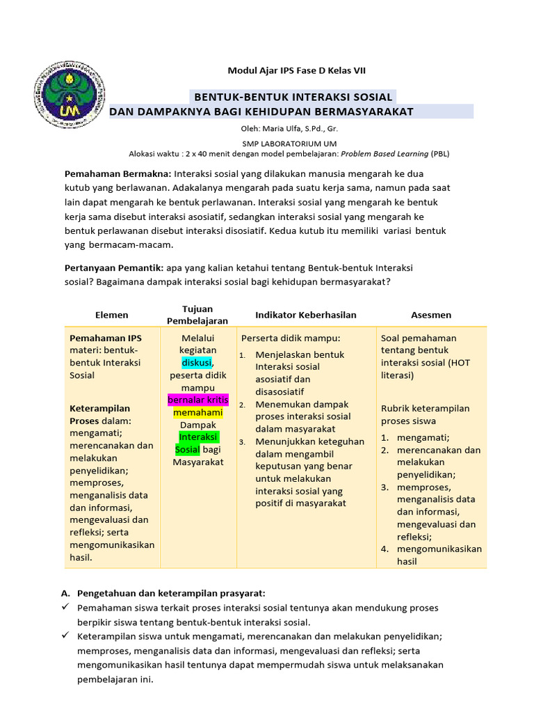 Modul Ajar Proses Interaksi Sosial | PDF