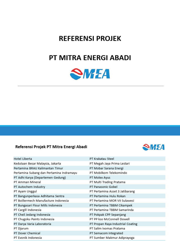 Referensi Projek PT Mitra Energi Abadi (MEA) | PDF | Indonesia