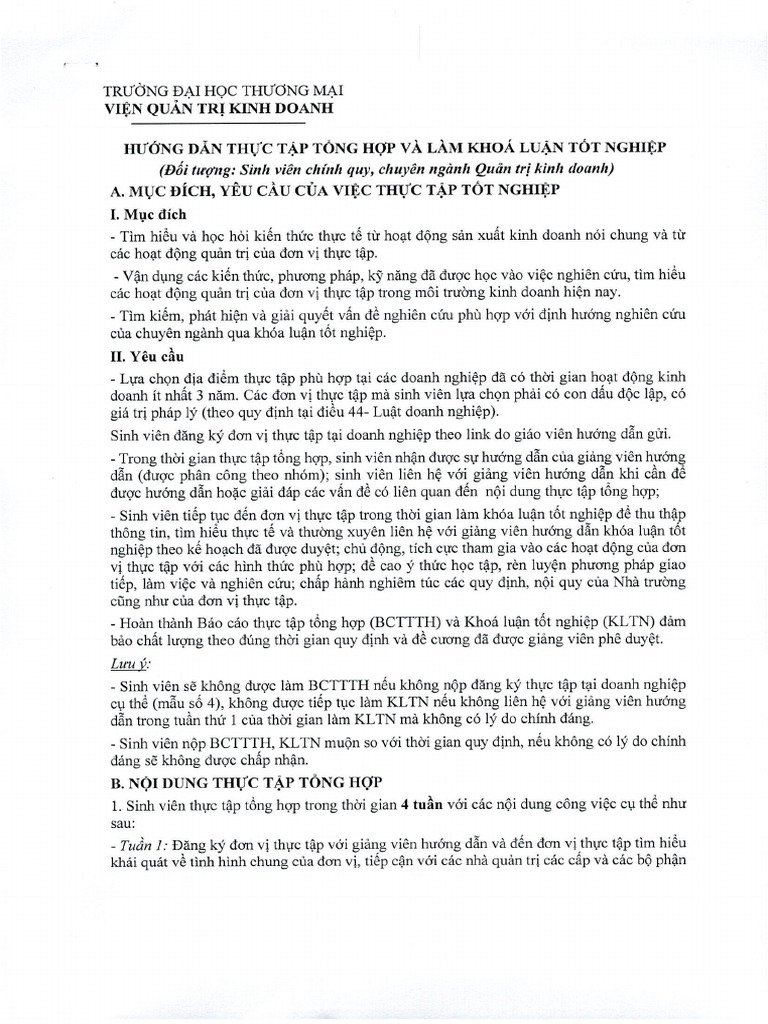 HƯỚNG DẪN THỰC TẬP VÀ LÀM KLTN KỲ 223 24 - 0001 | PDF