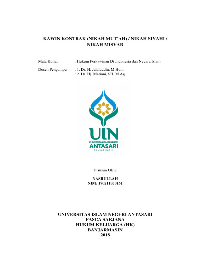 Kawin Kontrak (Nikah Mut'ah) Nikah Siyahi Nikah Misyar | PDF