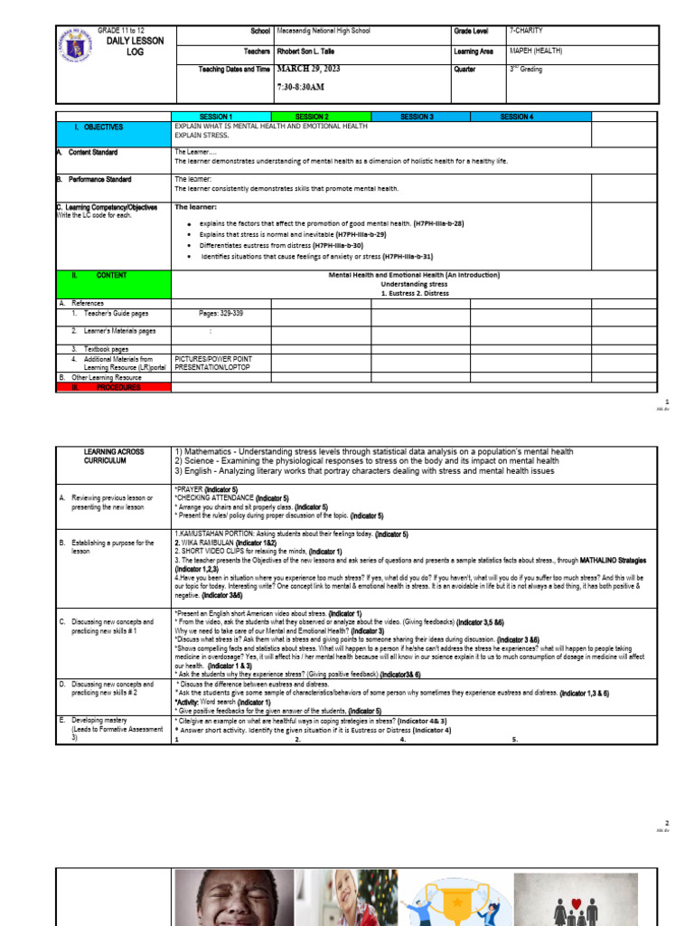COT 1 3nd Week Observation MAPEH ARTS 3rd Grading 24 | PDF | Stress (Biology) | Mental Health