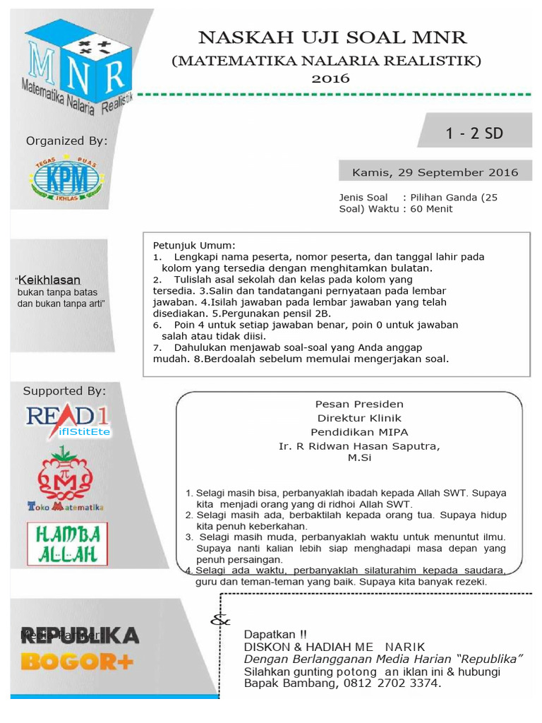 Uji Soal Matematika Level 1 Kelas 2 SD | PDF
