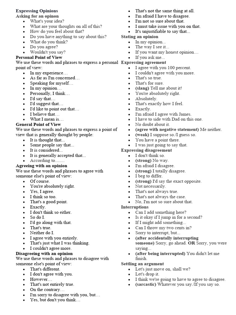 Expressing Opinion Useful Language | PDF