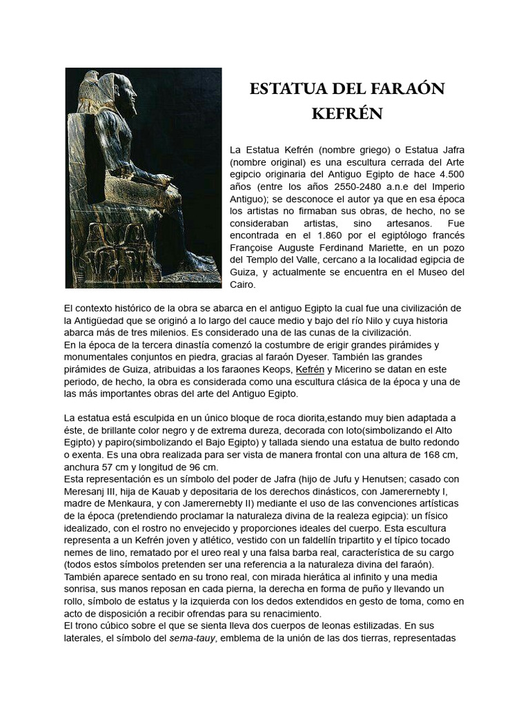 Estatua Sedente del Faraón Kefrén | PDF | Antiguo Egipto