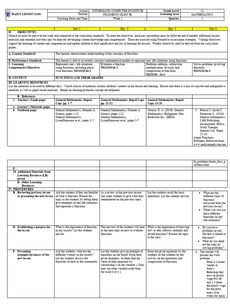 DLL Gen Math Week 1 | PDF | Function (Mathematics) | Mathematical Analysis