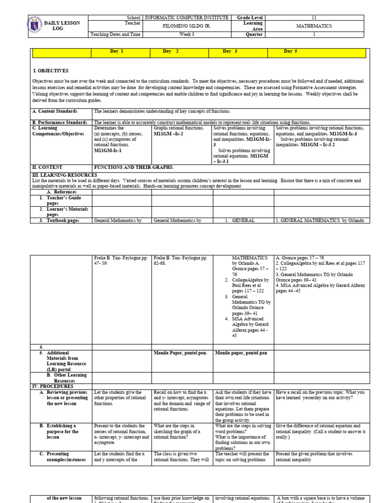 DLL Gen Math Week 3 | PDF | Asymptote | Equations