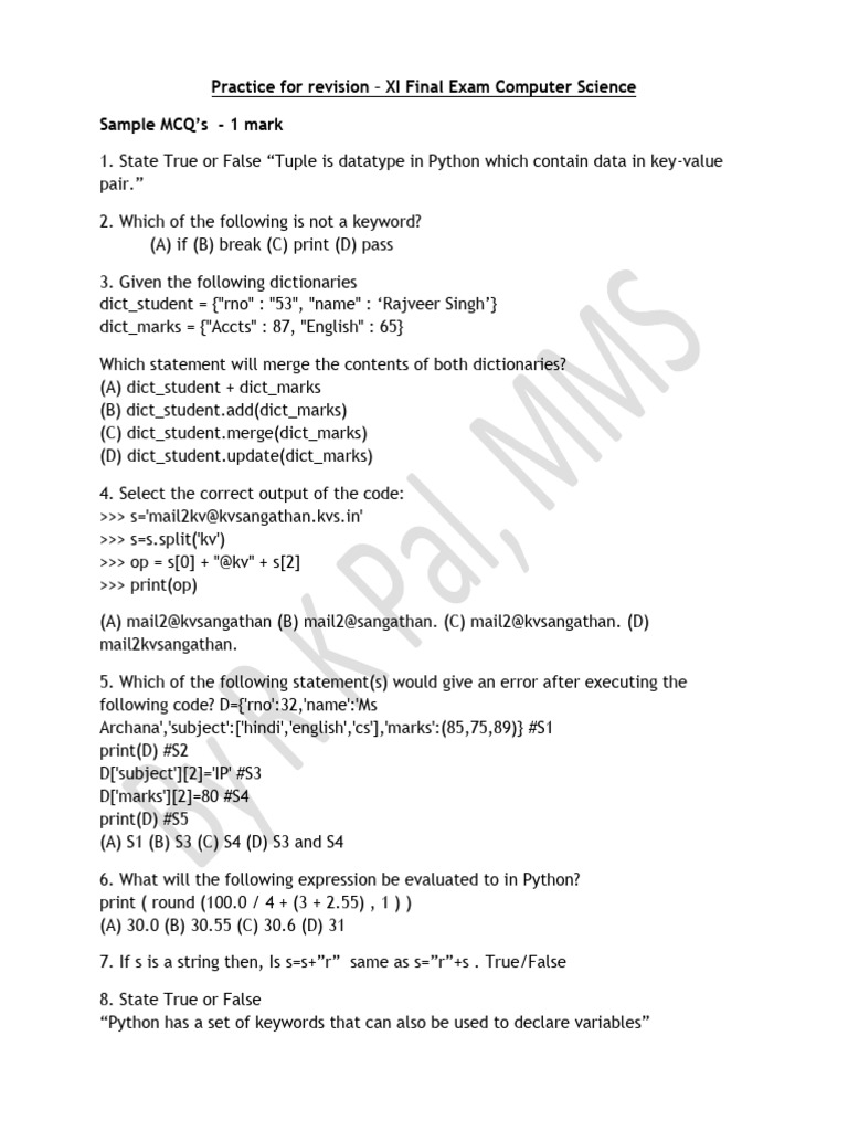 Sample Qs Bank XI CS | Download Free PDF | Python (Programming Language) | Computing