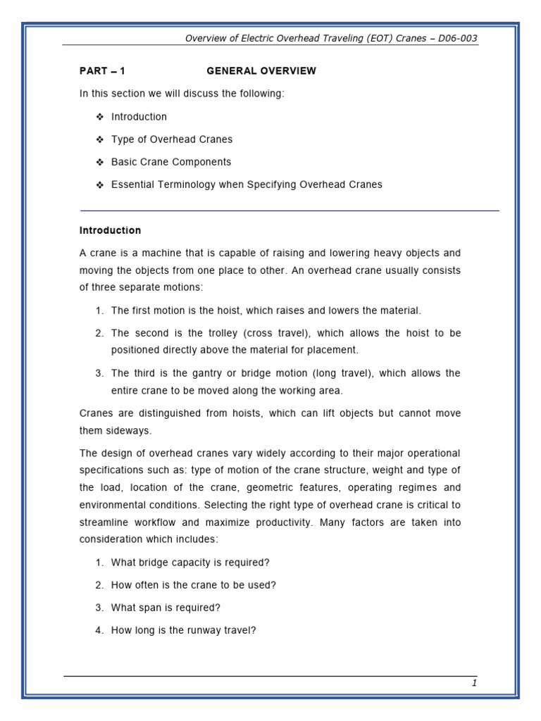EOT Crane Overview | PDF