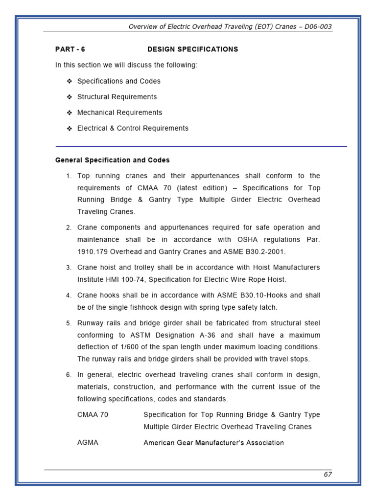 EOT Crane Design Specifications | PDF