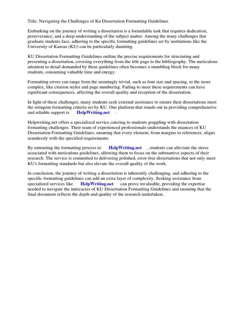 Ku Dissertation Formatting Guidelines | PDF | Thesis | Apa Style