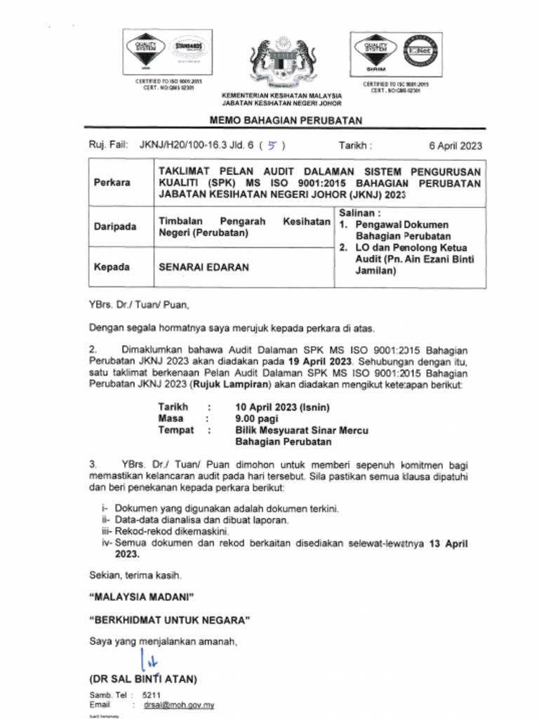 Taklimat Pelan Audit Dalaman 2023 | PDF