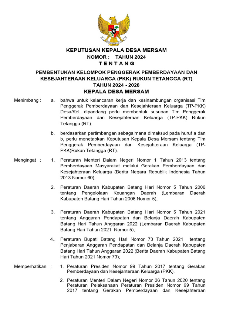 SK Pengurus PKK RT | PDF