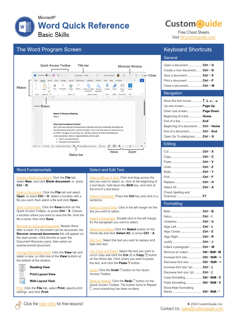Word Quick Reference | PDF | Control Key | Paragraph