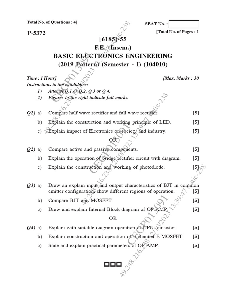 Oct - 2023 Bxe Que Paper | PDF