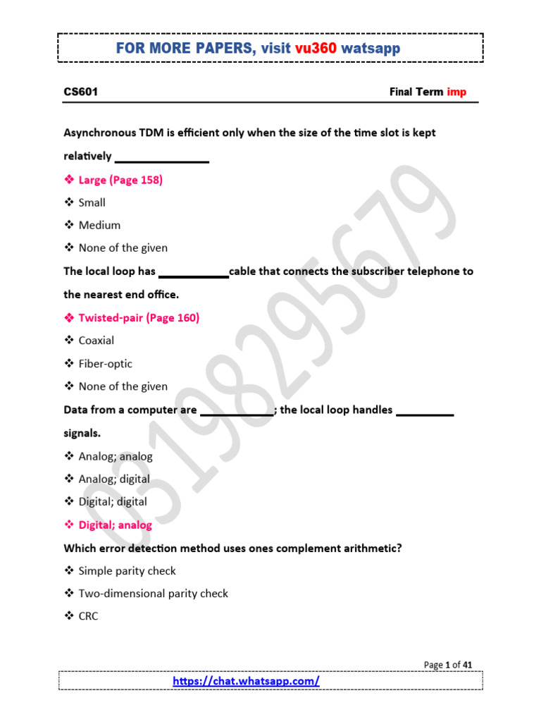 CS601 Final Term Past Papers Mega File-1 | PDF | Error Detection And Correction | Multiplexing