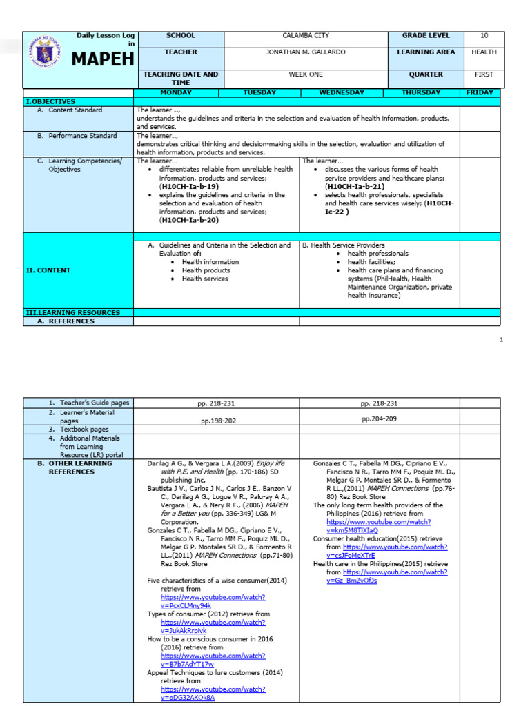 Health Education Lesson Plan for Grade 10 | PDF | Learning | Teachers