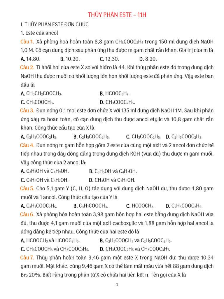 BT Thuy Phan Este - Dap An To Do - in | PDF