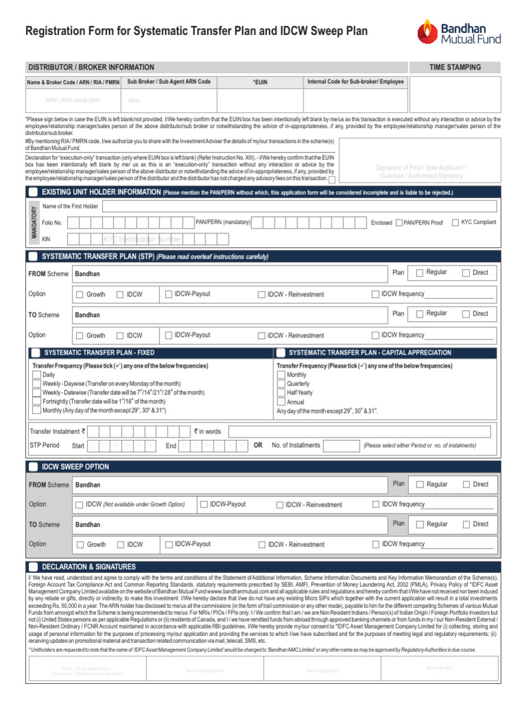 Bandhan MF - STP Form | PDF | Economies | Government