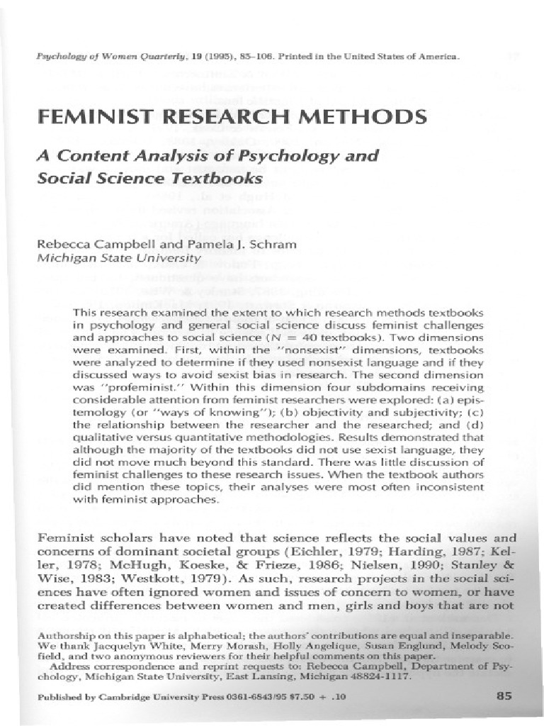 CampbellSchram1995PWQ FeministResearchMethodsContentAnalysis | PDF