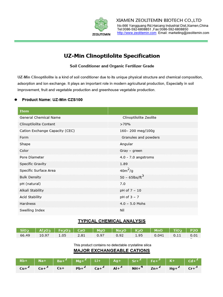 Specification-CZS100 | PDF | Soil | Chemical Substances