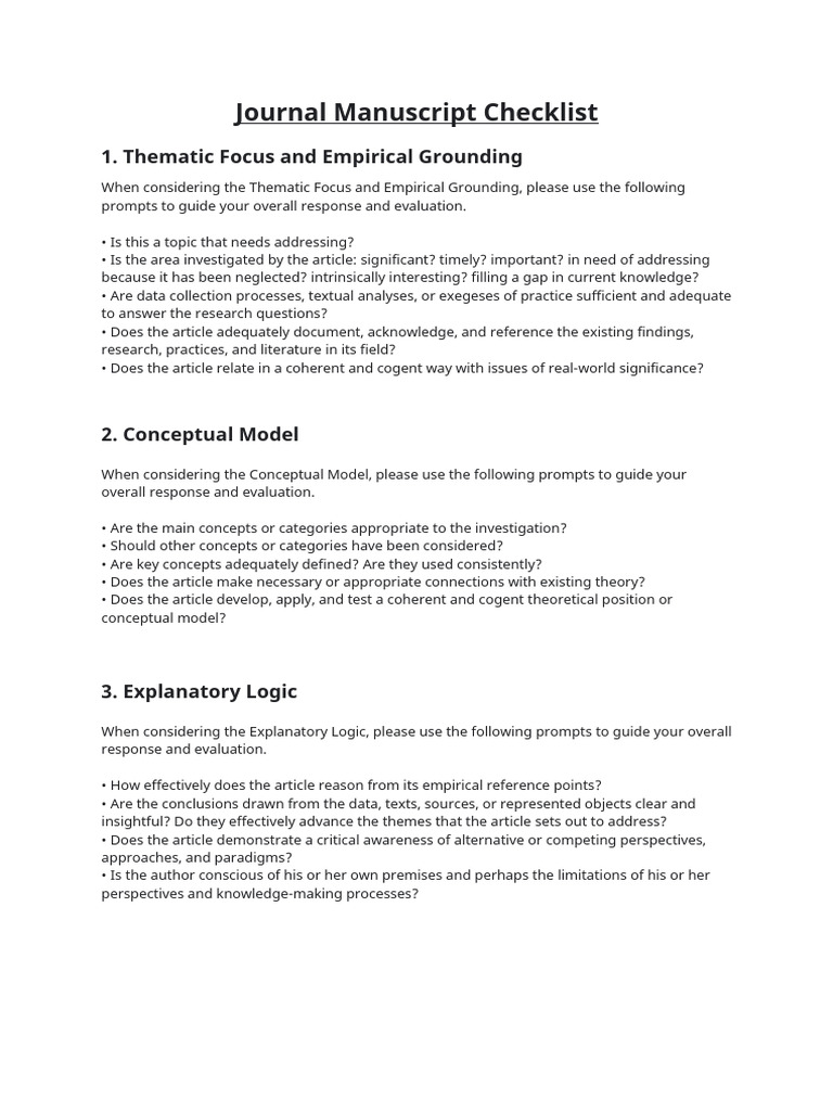 Journal Manuscript Checklist | PDF | Evaluation | Concept