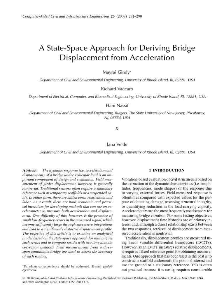 2008 A State-Space Approach For Deriving Bridge Displacement From Acceleration-Gindy-Vaccaro ...