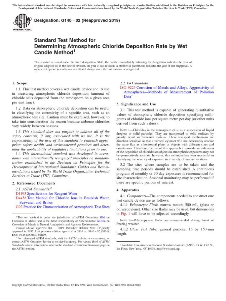 Determining Atmospheric Chloride Deposition Rate by Wet Candle Method ...