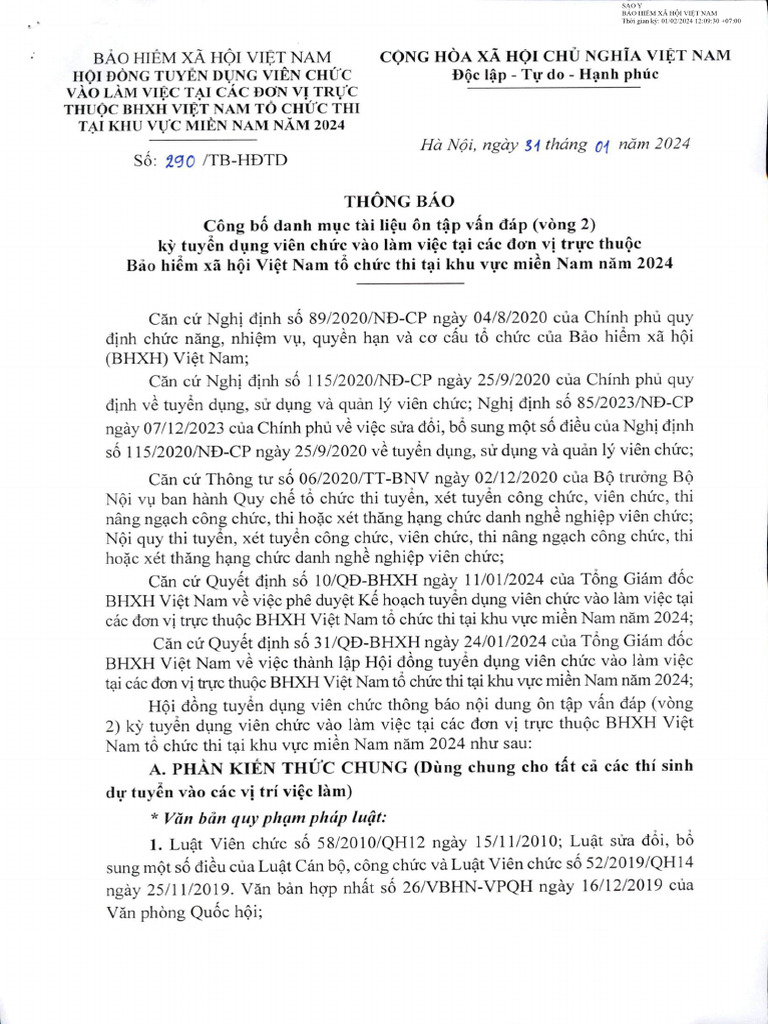 9538 BHXHVN 290-TB-HDTD 31012024 | PDF