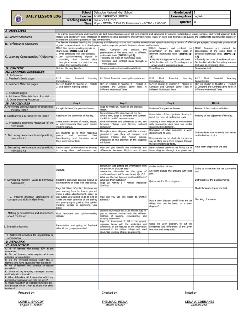 DLL Eng8 Q2W8 OMS and Multimodal Text | Download Free PDF | Learning ...