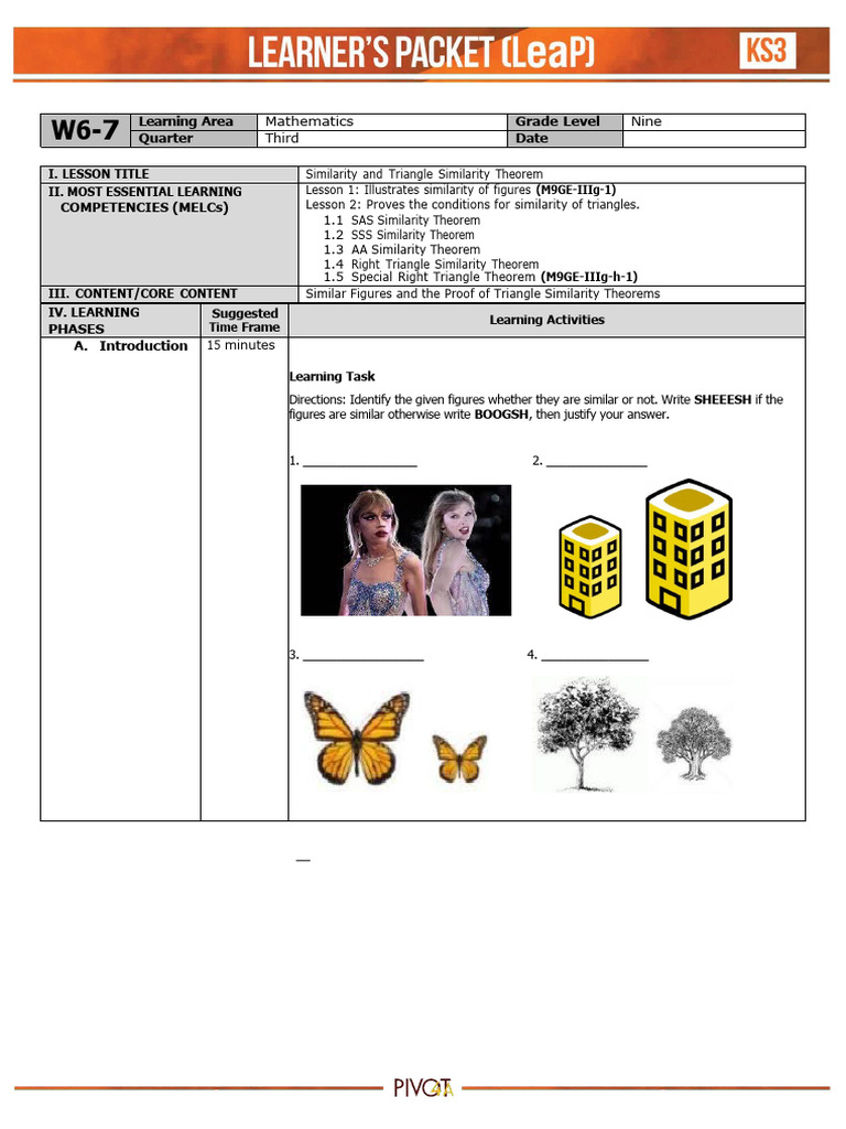 LeaP Math G9 Week 6 7 Q3 | PDF | Triangle | Elementary Geometry