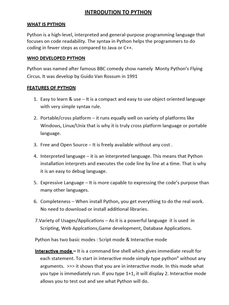 Introdution To Python | PDF | Python (Programming Language) | Scripting ... Introdution To Python | PDF | Python (Programming Language) | Scripting ...
