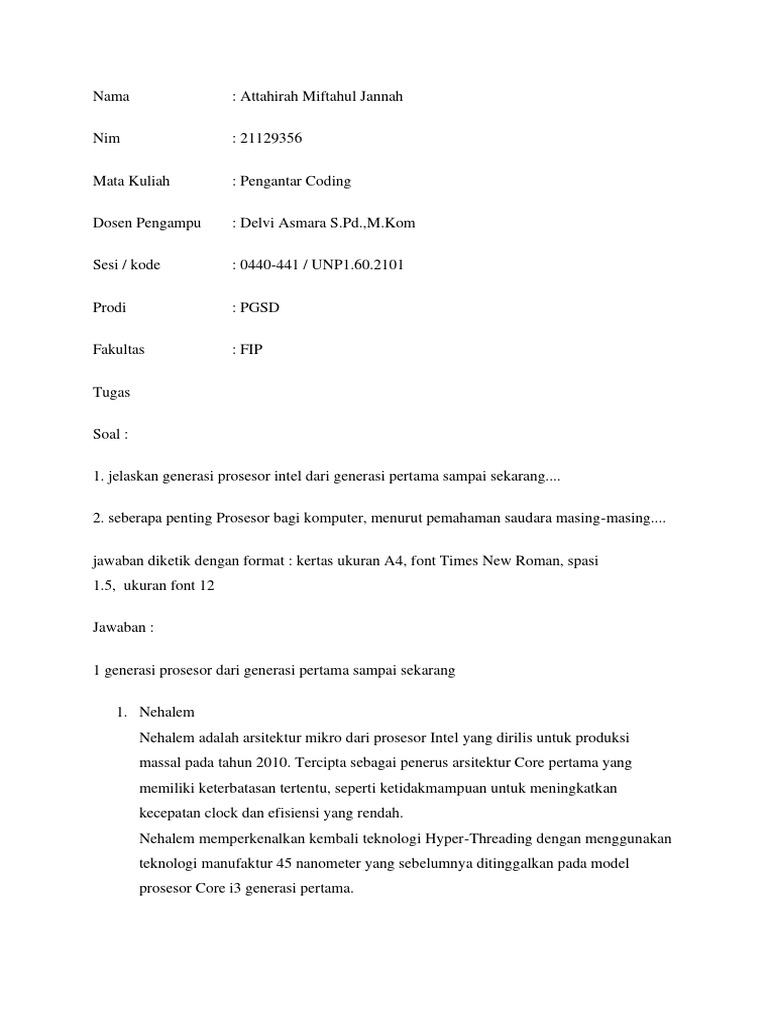 Tugas 1 Pengantar Coding Attahirah Miftahul Jannah 21129356 | PDF ...