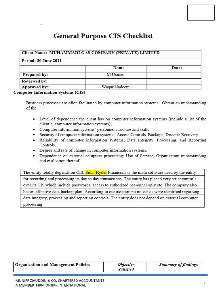 General Purpose CIS Checklist | PDF | Information System | Password