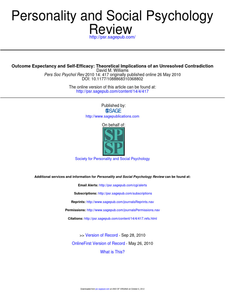 Outcome Expectancy And Self Efficacy Theoretical Implications Of An Unresolved Contradiction