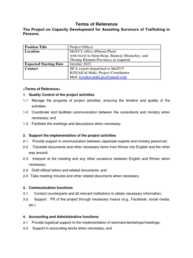Final - TOR - Project Officer | Download Free PDF | Communication | Human Communication