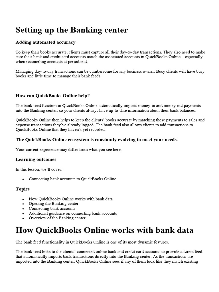Setting Up The Banking Center: Adding Automated Accuracy | PDF | Quick ...