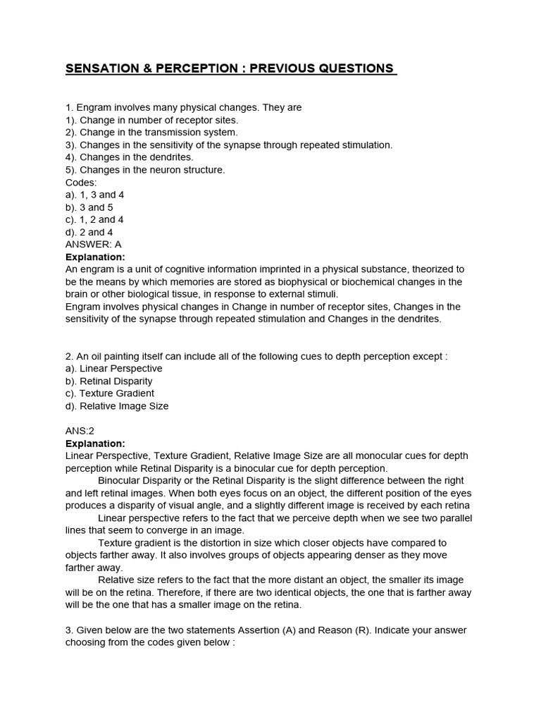 QPD Sensation and Perception Final Peppcet | PDF | Perception | Thought