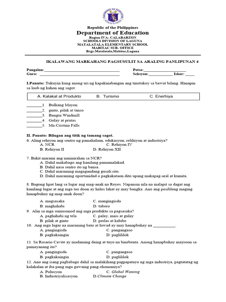 Q2 Ap 4 Periodical Test 2024 | PDF
