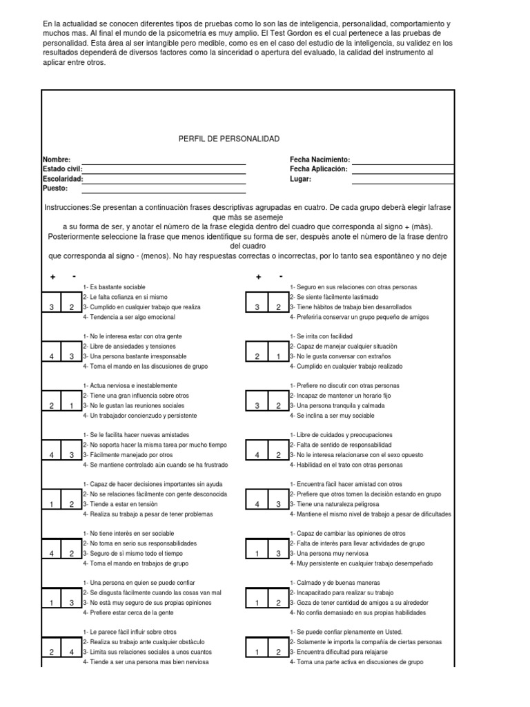 Test de Gordon-1 | PDF | Inteligencia | Sicología