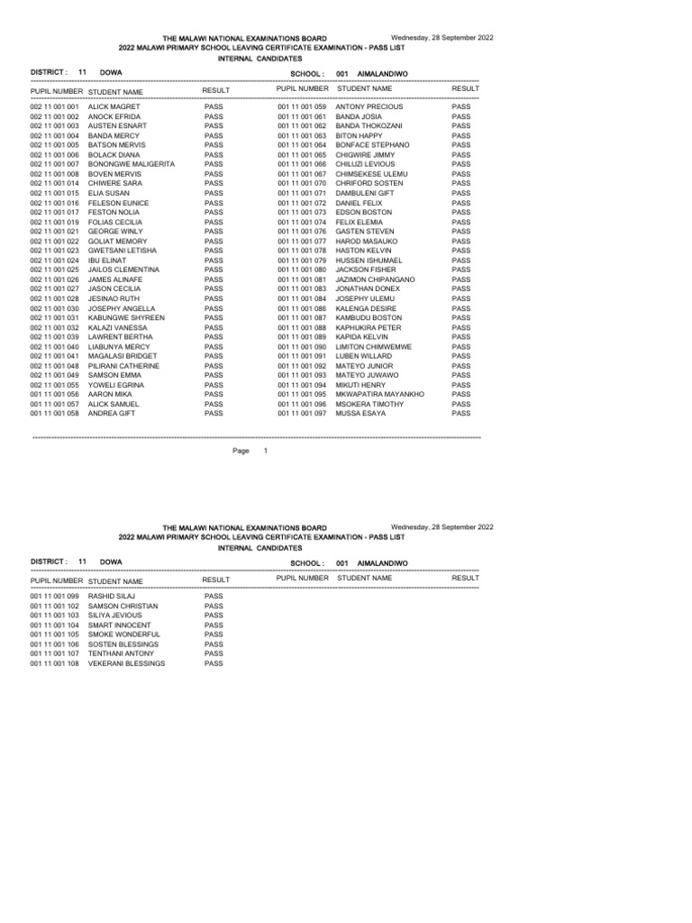 2022 Pslce Dowa Pass-List | PDF | Student Assessment And Evaluation ...