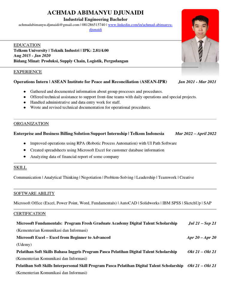 Berkas Lamaran - Achmad Abimanyu Djunaidi | PDF | Computing | Information Technology