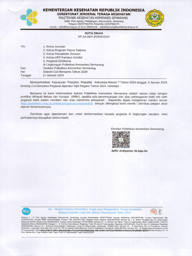 Surat edaran cuti bersama tahun 2024 | PDF Surat edaran cuti bersama tahun 2024 | PDF