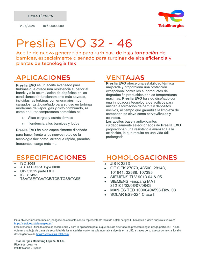 TDS - TotalEnergies - PRESLIA EVO 32 - FD1 - 202403 - ES - ESP | PDF ...