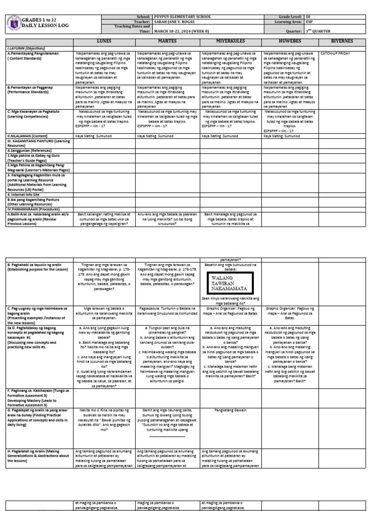 DLL - Esp 3 - Q3 - W8 | PDF