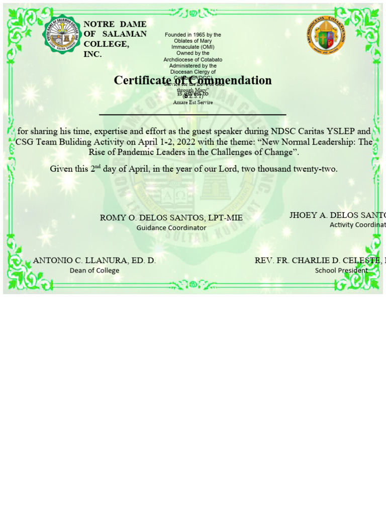 Certificate of Commendation 1 | PDF