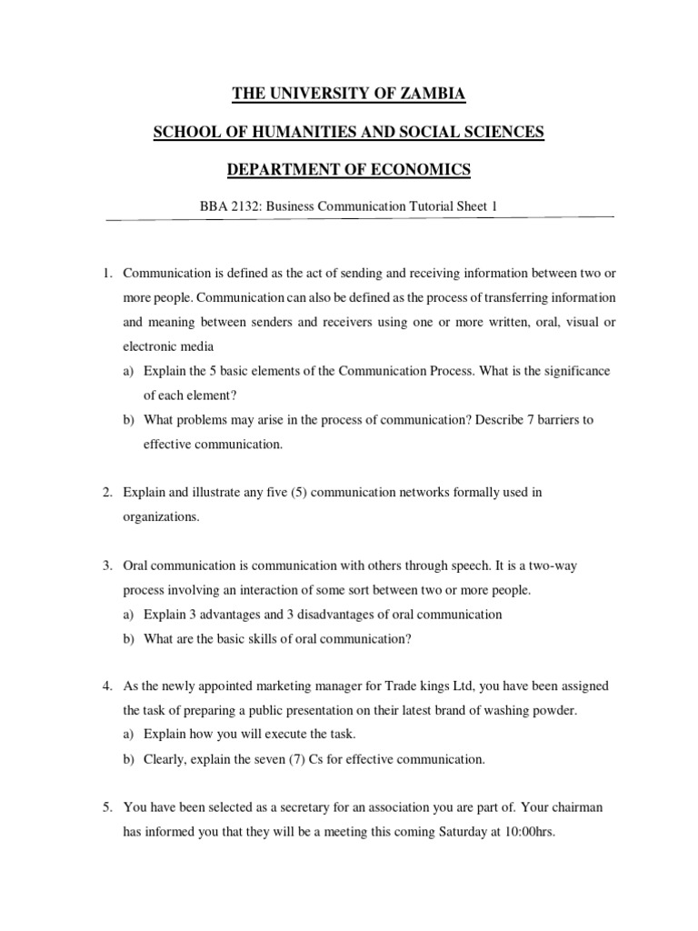 Business Communication Tutorial Sheet | PDF | Communication | Human Communication