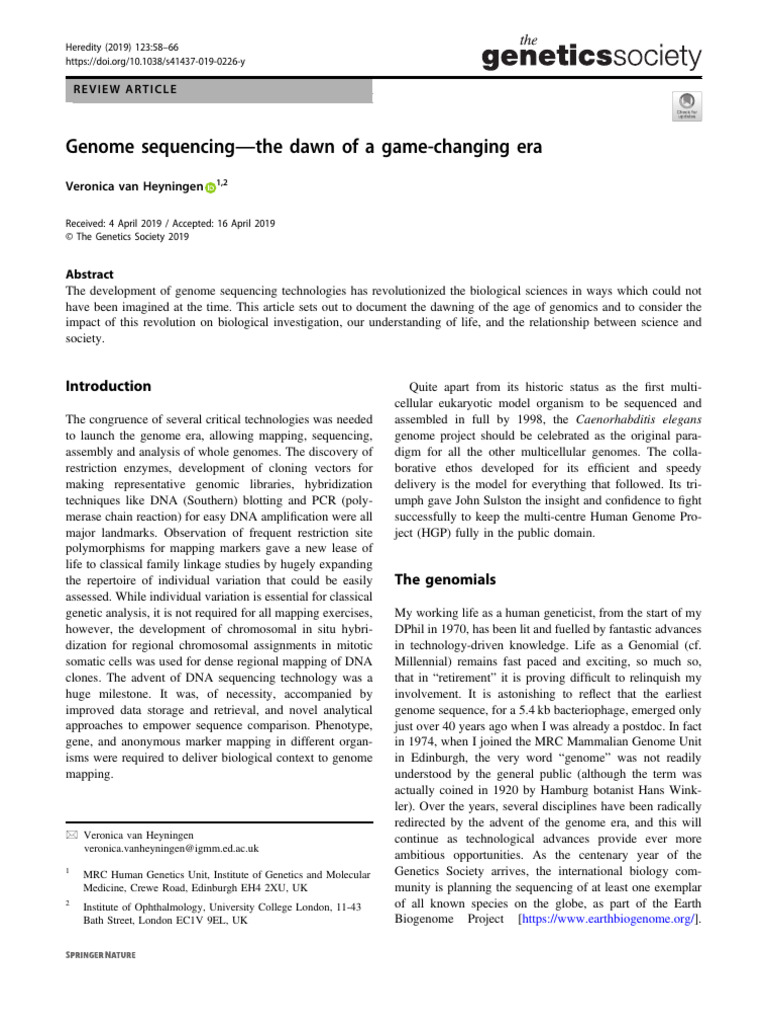 Genome Sequencing - The Dawn of A Game-Changing Era | PDF