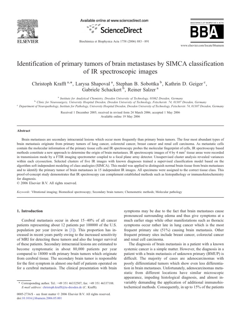 Identification of Primary Tumors of Brain Metastases by SIMCA Classification of IR Spectroscopic ...
